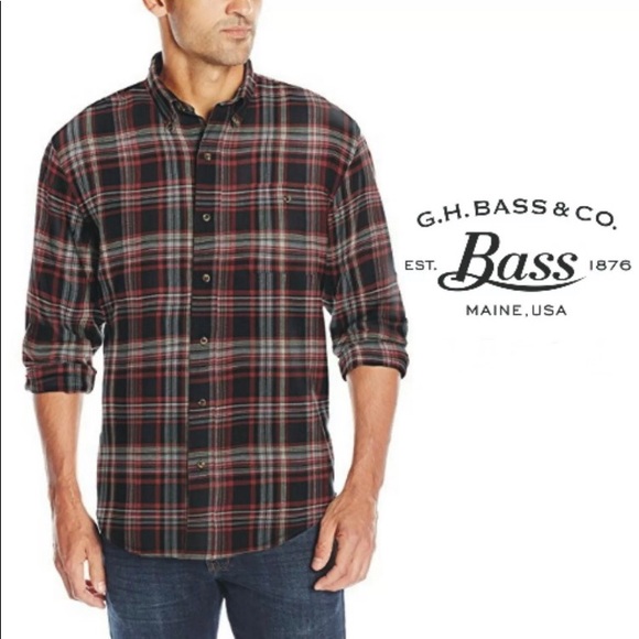 G.H. Bass & Co. | Shirts | Gh Bass Cotton Flannel Shirt Black Red ...